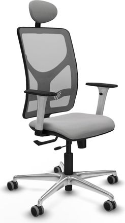 Piqueras y Crespo Drehstuhl in Grau, mit wei&szlig;en und schwarzen Armlehnen, h&ouml;henverstellbarer Lendenwirbelst&uuml;tze und festem Kopfteil, ausgestattet mit Syncro/Traslack. Gr