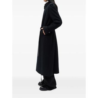 Ann Demeulemeester Calf-Leather Trim Single-Breasted Coat - Black
