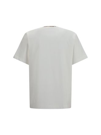 Burberry Mens Cotton T-Shirt With Check Trims Chalk T-Shirts And Polos