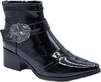 Primtex Bottines pointues Femme Noires Vernies Style Santiag Western avec Boucle M&eacute;tallique - Chic & Tendance