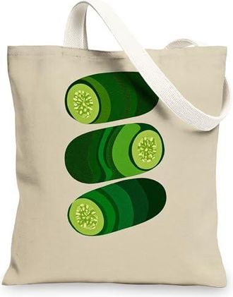 Generic Sacs fourre-tout en toile de concombre vert, élégants et réutilisables, légers et lavables à bandoulière pour la plage, le pique-nique T, vert, 13x15 