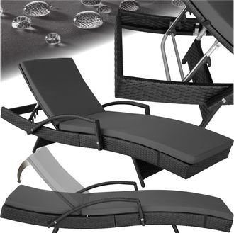 TecTake Polyrattan Sonnenliege, Gartenliege mit 5-Fach Verstellbarer Rückenlehne, wetterfest, Outdoor Relaxliege mit weicher Polsterauflage, Rattanliege für G