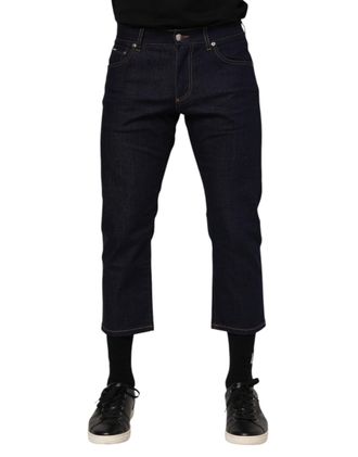 Dolce & Gabbana Dark Blue Cotton Logo Slim Fit Men Denim Jeans Clothing