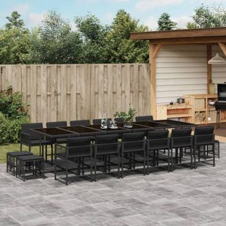 vidaXL Ensemble &agrave; manger de jardin 17 pcs coussins noir r&eacute;sine tress&eacute;e vidaXL