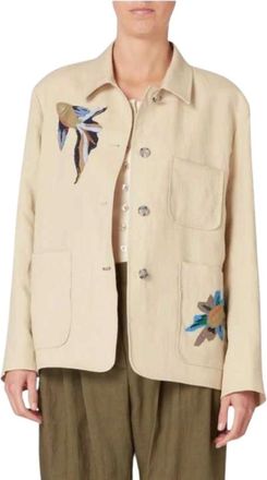 Paul Smith Femme, Vestes, Beige, Taille: 44 FR Marine Patch Linen Jacket
