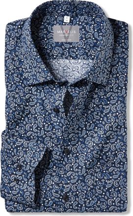 Marvelis Herren Businesshemd Langarm Non-Iron-Comfort-Fit,Rotationsdruck,New Kent,Marine 18,40