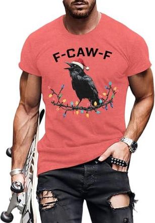 Generic Chemises imprim&eacute;es amusantes pour hommes - T-shirt de No&euml;l &agrave; col rond et ruban corbeau &agrave; manches courtes tendance et d&eacute;contract&eacute; imprim&eacute; pour l&eacute;t&eacute; et 