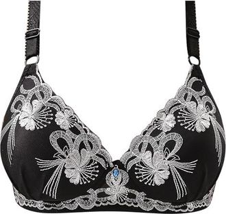 Generic 2026 Soutien-gorge pour femme brod&eacute; floral grande taille Push Up Side Nipple Ajusteur Sans Armature, Noir, 70