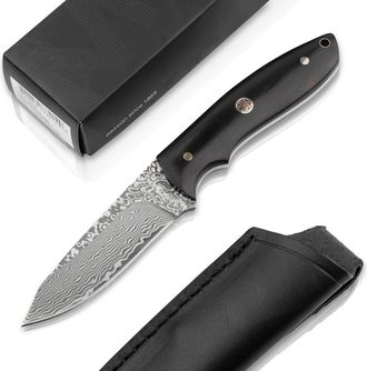 Magnum BÖKER Vernery Damast Knife - Jagdmesser mit Leder-Scheide schwarz - Gürtelmesser mit Damaststahl Droppoint Klinge 67 lagig - Damascus Hunting Knife mi