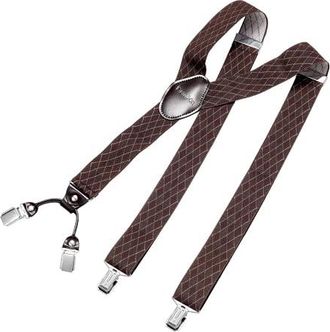 DonDon bretelles hommes larges 3,5 cm avec 4 clips extra-fortes et patch en cuir marron - Losange brun