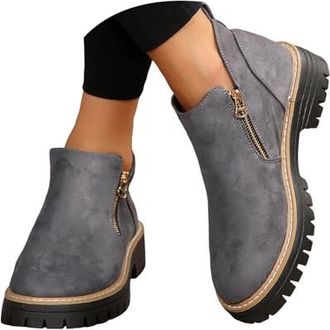 Generic Bottines courtes pour femme - Talon compens&eacute; bas - Fermeture &eacute;clair - Antid&eacute;rapantes - Confortables et d&eacute;contract&eacute;es - Avec semelle ext&eacute;rieure, gris, 