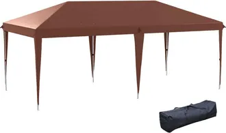 OUTSUNNY Tonnelle barnum de jardin pop-up pliant 5,85L x 2,95l x 2,7H m sac inclus acier &eacute;poxy oxford haute densit&eacute; marron