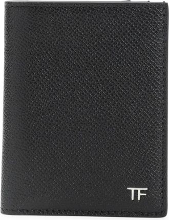 Tom Ford Homme, Accessoires, Noir, Taille: ONE Size Petit Portefeuille Pliant en Cuir Grain&eacute;