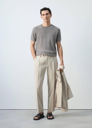 Mango T-shirt en maille m&eacute;lange coton-lin bleu marine - Homme - XXL - MANGO MAN