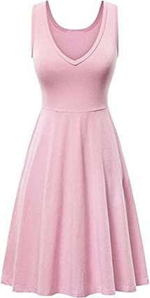 Generic Robes amincissantes pour femmes, robe d&eacute;contract&eacute;e &agrave; imprim&eacute; floral pour lext&eacute;rieur, la maison, sans manches, t-shirt mince, col en V, mini, rose, XXL