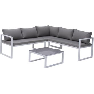 Happy Garden Modularer Gartensalon ibiza aus grauem Stoff mit 4 Sitzen - Wei&szlig;aluminium
