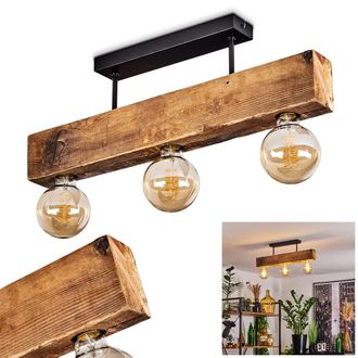 HOFSTEIN Deckenleuchte Derville, moderne Deckenlampe aus Metall/Holz in Schwarz/Natur im skandinavischen Design, Leuchte im Retro/Vintage Look mit Holzbalken, 