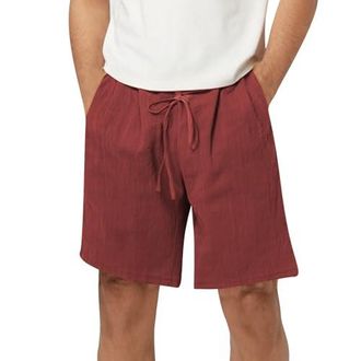 Generic Pantalon baggy en coton et lin pour homme Printemps &eacute;t&eacute; Couleur unie Coton Confortable Ample D&eacute;contract&eacute; Jambe large Pantalon court Pantalon Coupe r&eacute;g