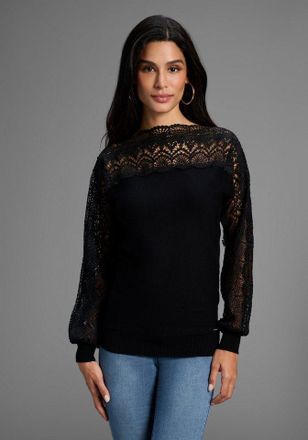 Bruno Banani Strickpullover mit Spitze auf &Auml;rmel und Schulter