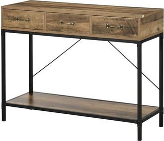 HOMCOM Table Console, Table dentr&eacute;e, Bout de canap&eacute;, Cadre en Acier au Carbone, Montage Facile, avec 3 tiroirs et 1 Plateau Aspect Bois, Design Industriel, 1