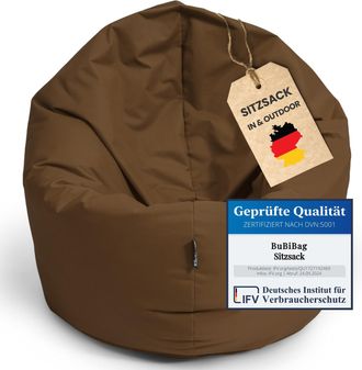 BuBiBag 2in1 Sitzsack Sitzkissen mit Füllung |XX- Large Ø: 145 cm, Braun | Indoor & Outdoor Beanbag | Geeignet für Kinder Innen- & Außenbereich Kinderzimmer |