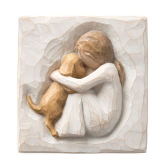 Willow Tree True, Truly a friend, An Expression of Friendship and Love of Dogs in geschnitztem Bas-Relief, geformtes, handgemaltes Schild