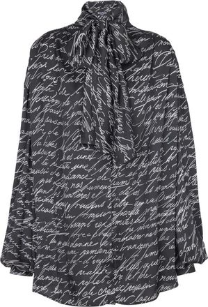 Balmain Femme, Blouses et Chemises, Noir, Taille: 34 FR Chemise &agrave; col lavalli&egrave;re imprim&eacute;e &laquo; Lettre damour &raquo;