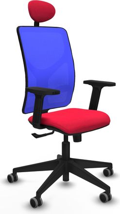 Piqueras y Crespo Schreibtischstuhl f&uuml;r Telearbeit, mit 2D-Armen, h&ouml;henverstellbare Lendenwirbelst&uuml;tze und festes Kopfteil, ausgestattet mit 3 Positionen, Blau/Rot