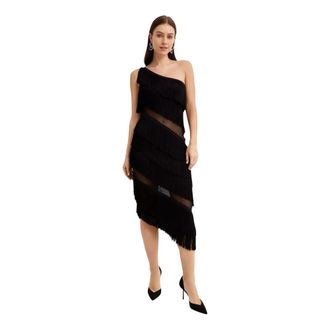 Norma Kamali Asymmetrisches Midikleid mit Fransen - - Dresses - Damen - Schwarzk - L