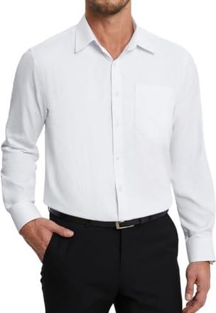 Hisdern Chemise Homme Manches Longues en Coton Chemises Blanche pour Hommes Habillée Regular Fit Formelle Unie Boutonnées Mariage avec Poche 4XL