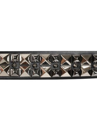 Dolce & Gabbana Mens Black Calf Leather Studded Silver Buckle Belt