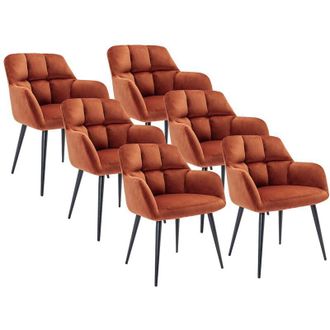 Vente-Unique Lot de 6 chaises avec accoudoirs en velours et m&eacute;tal - Terracotta - PEGA de PASCAL MORABITO