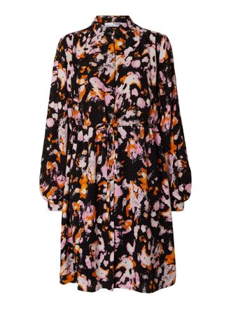 Selected Damen SLFIRENE-Blue LS AOP Short Dress B Kleid, Black/AOP:AOP, 42