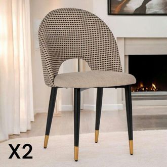 Pier Import Pier Import - Chaise salle à manger tissu quadrillé taupe (lot de 2) malmoe