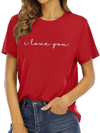 Generic T-shirt d&eacute;contract&eacute; &agrave; manches courtes pour femme Motif Saint-Valentin 2026, Rouge, XXL