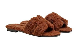 Herm&egrave;s Cognac Fluffy Oran Sandals Size 36.5