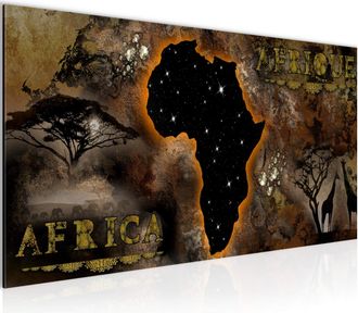 Runa Art Wandbild Afrika Karte 1 Teilig 100 x 40 cm Modern Bild auf Vlies Leinwand Abstrakt Sterne Wohnzimmer Schlafzimmer Braun 022612c