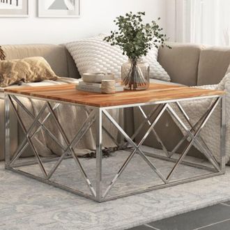 vidaXL Vidaxl - Table basse argent&eacute; acier inoxydable et bois massif dacacia