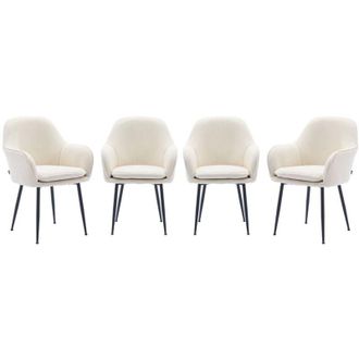 Sweeek Lot de 4 fauteuils en velours c&ocirc;tel&eacute; blanc cass&eacute; et pieds en m&eacute;tal noir mat. L 57 x P 59 x H 84.5cm