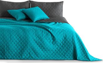 Decoking Tagesdecke 240 x 260 cm Petrol Graphit grau Bettüberwurf zweiseitig pflegeleicht Axel