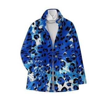Keephen Leopard 3D Impression Femmes Polaire Veste Automne Hiver Manteaux Flou Flanelle Bouton vers Le Bas Chaud Vêtement extérieur avec Poches