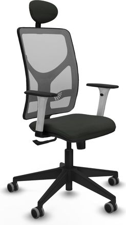 Piqueras y Crespo Schwarzer B&uuml;rostuhl mit wei&szlig;en und schwarzen Armlehnen, h&ouml;henverstellbare Lendenwirbelst&uuml;tze und festes Kopfteil, ausgestattet mit 3 Positionen, Grau/