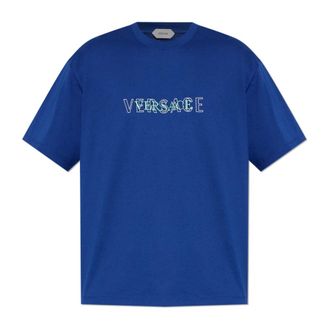 Versace T-Shirt mit Logo - - Tops - Herren - Blau - M