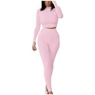 Generic Ensemble de sport 2 pi&egrave;ces pour femme - Surv&ecirc;tement sans couture - Tenue de sport, entra&icirc;nement, yoga, jogging, coupe ajust&eacute;e, haut court &agrave; manches lo