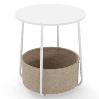 Giantex Runder Beistelltisch, Kleiner Couchtisch mit abnehmbarem Stoffkorb & robuster Metallrahmen, Sofa-Endtisch, Kleiner Tisch f&uuml;r Wohnzimmer, Schlafzimmer,