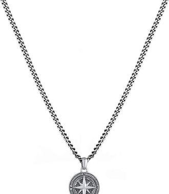 Kuzzoi Schwarze Panzerkette aus einfarbigem 925er Silber mit Kompassanhänger