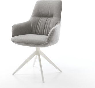 DELIFE Drehstuhl Zelia-Flex mit Armlehnen Strukturstoff Soft Grau Kreuzgestell breit Wei&szlig; 360&deg; drehbar Wippfunktion Taschenfederkern, Esszimmerst&uuml;hle