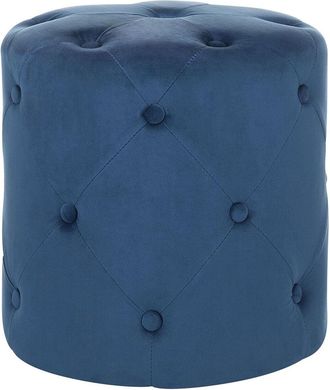 Beliani Pouf Samt blau rund 40 cm gesteppt mit Knopfheftung Chesterfield-Stil Corolla