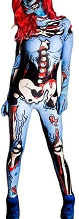 Onsoyours Combinaison Noire Motif Squelette Imprim&eacute; Roses Costume dhalloween Cosplay Combinaison pour Les Femmes K Bleu S