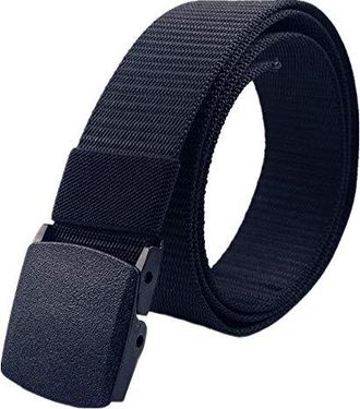 Miobo Ceinture unisexe, en tissu toile de nylon, r&eacute;glable en continu, avec boucle en plastique, bleu fonc&eacute;, Medium